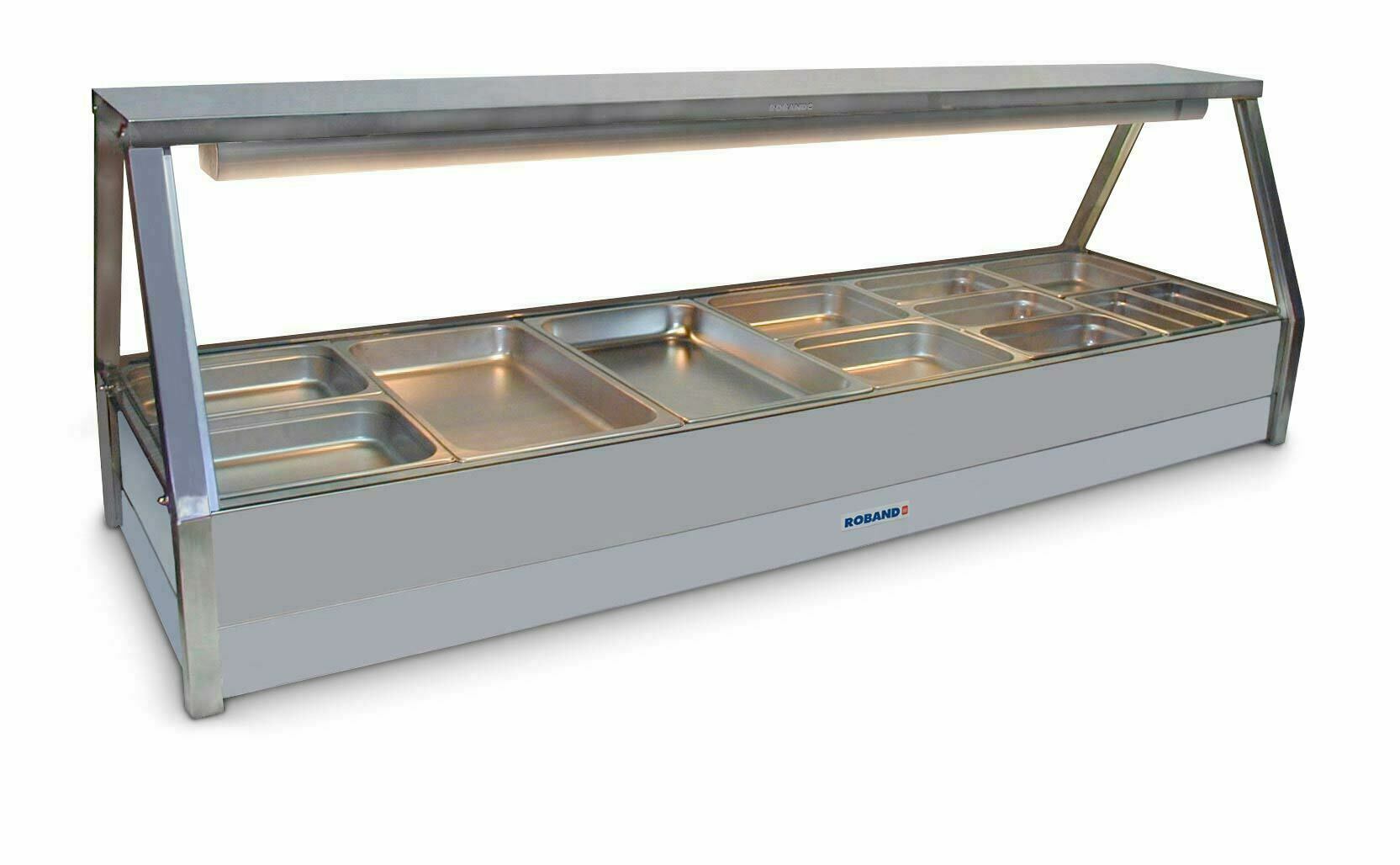Roband Straight Glass Hot Food Display Bar, 12 pans double row with Bo
