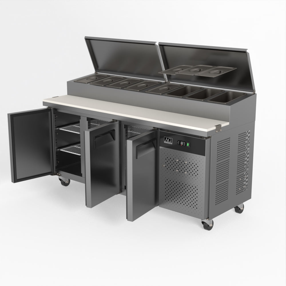 AG 3 Door Saladette Fridge - Fits 8 x 1/3 GN Trays SH3000-700